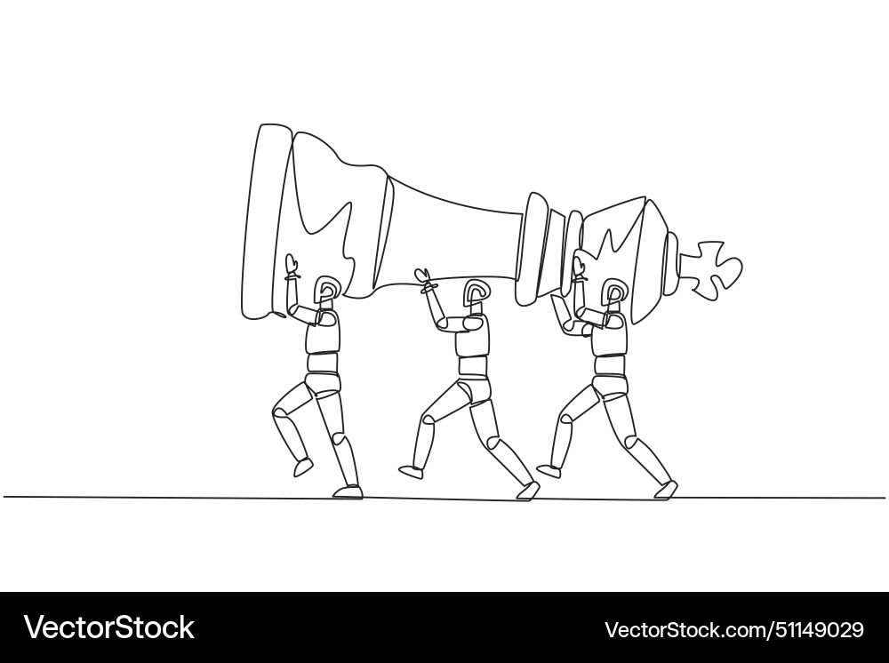 Continuous one line drawing group of robots work Vector Image