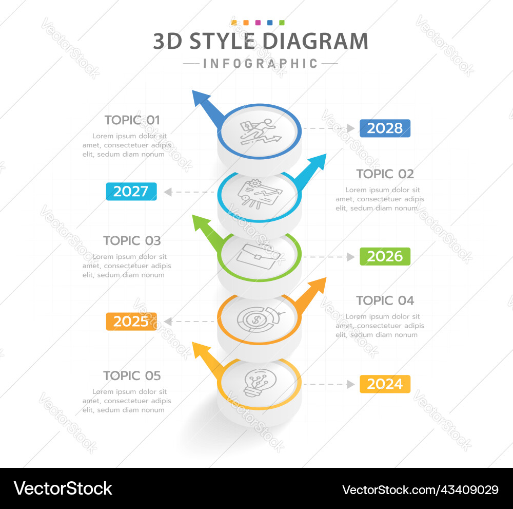 Infographic 5 steps 3d timeline diagram with arrow