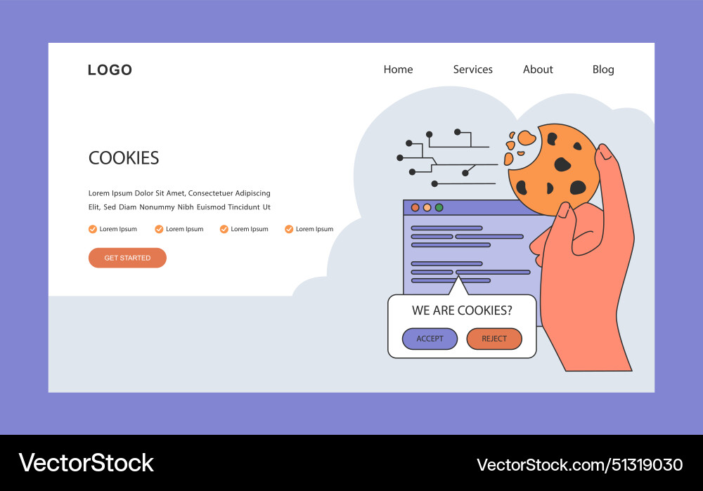 Cookie technology web banner or landing page Vector Image