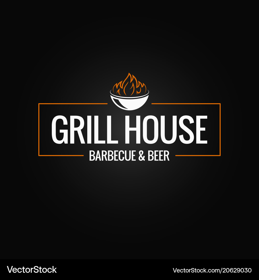 Grill logo border bbq and fire on black Royalty Free Vector