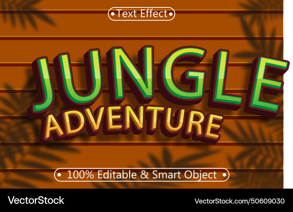 Jungle adventure editable text effect 3 dimension Vector Image