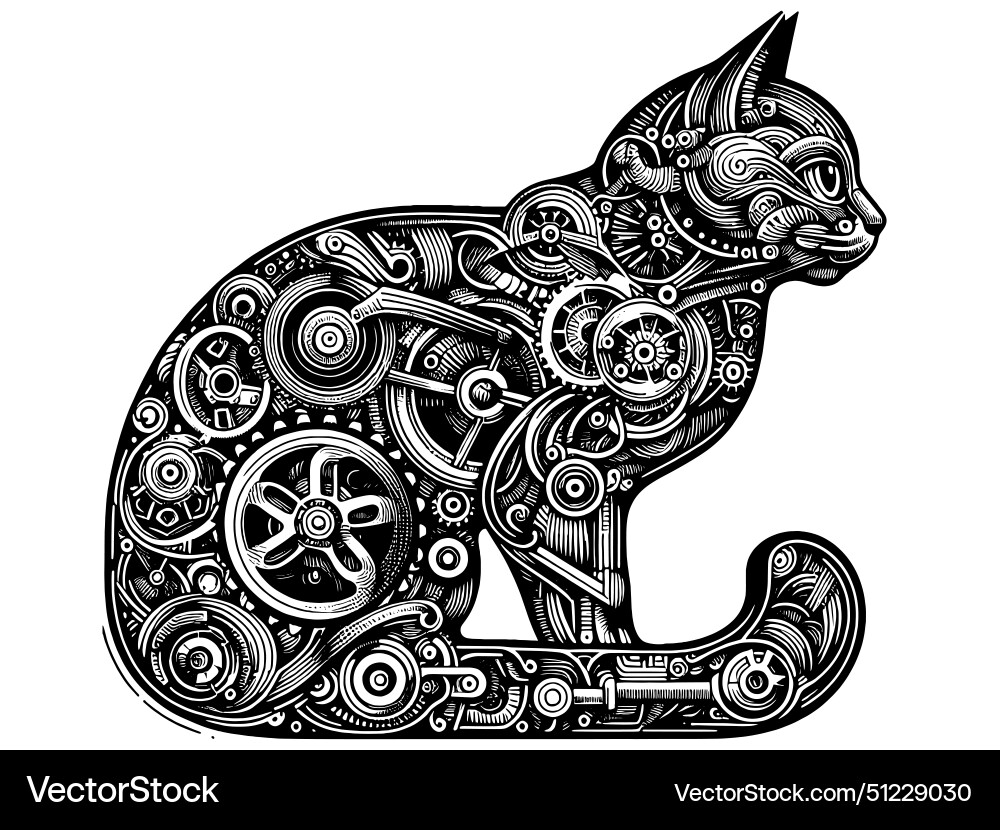 Mechanical robot cat sketch board imitation Vector Image