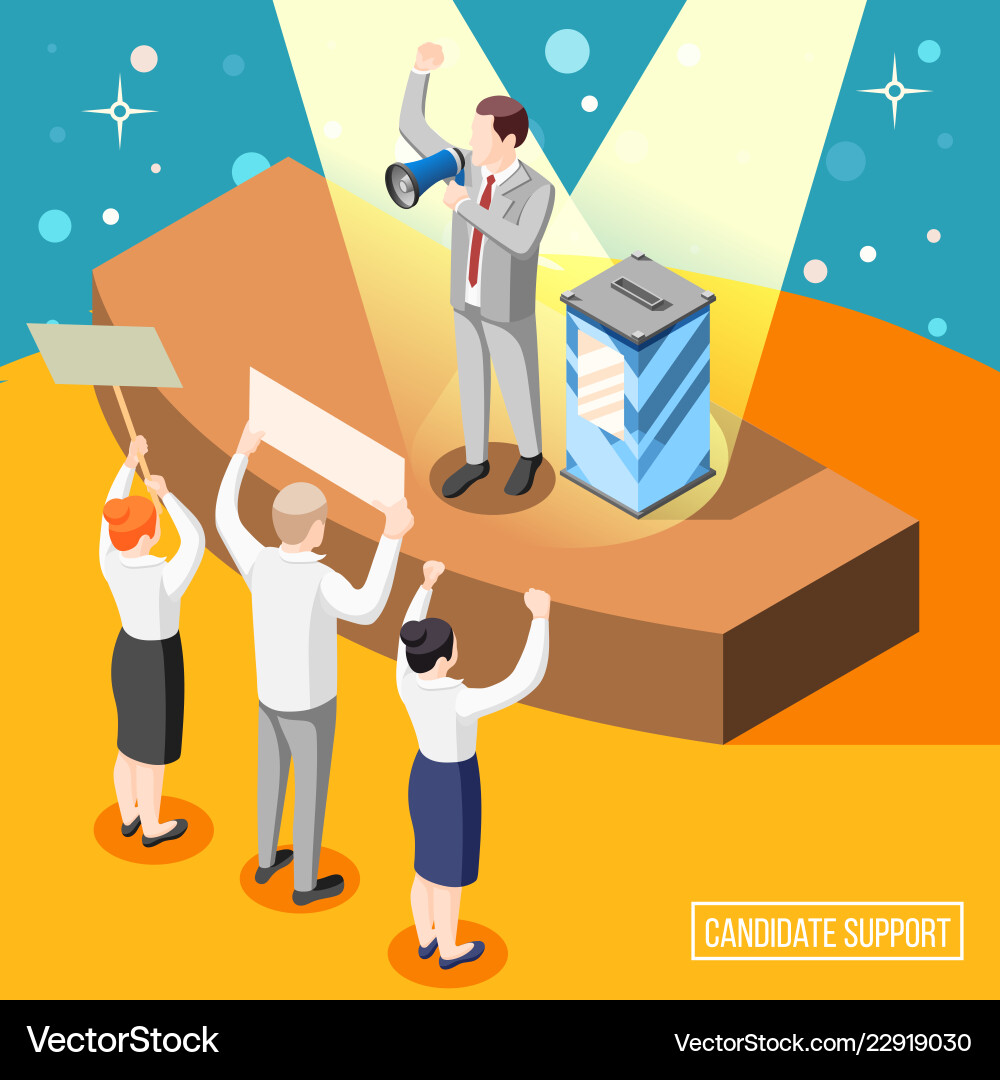 Political candidate support isometric background Vector Image