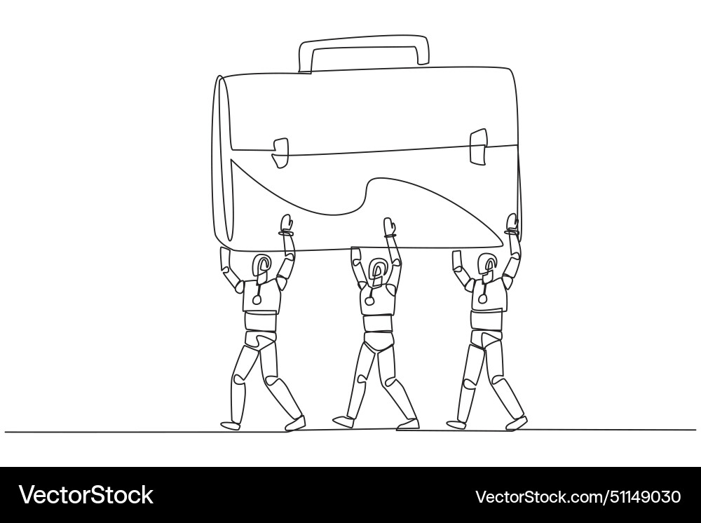 Single continuous line drawing group of robots Vector Image