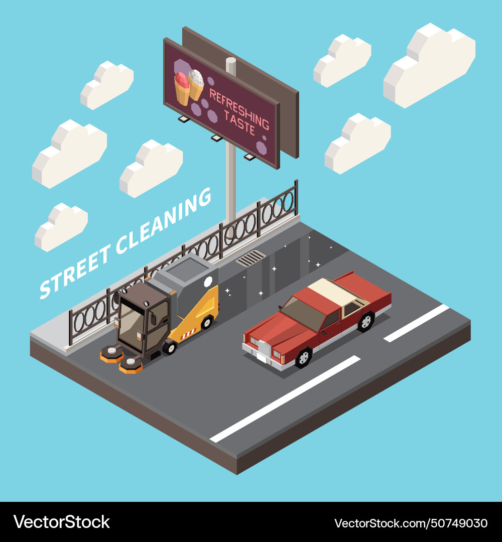 Street cleaning machinery isometric element Vector Image