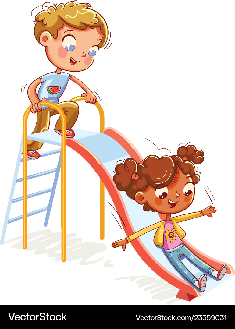 Children Playing Slides and Stairs Royalty Free Vector Image