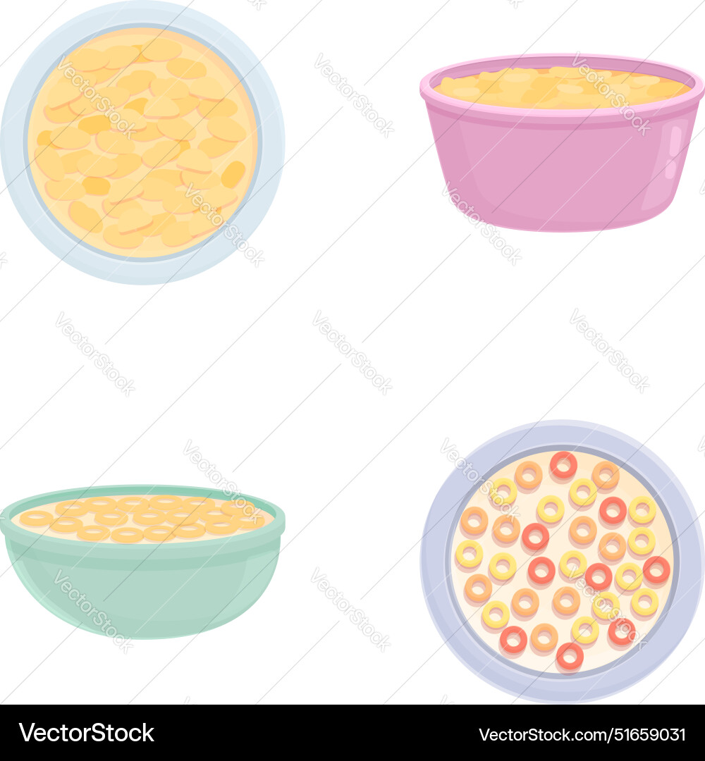 Cornflake icons set cartoon bowl Royalty Free Vector Image