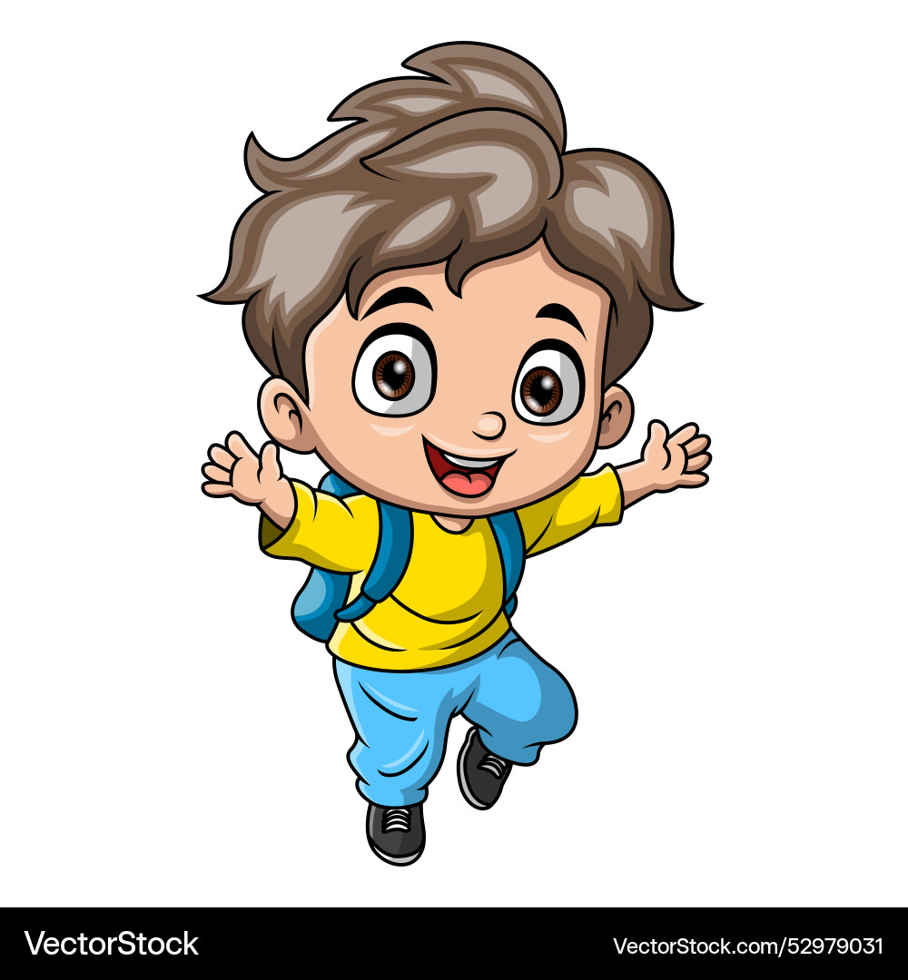 Cute little school boy cartoon Royalty Free Vector Image