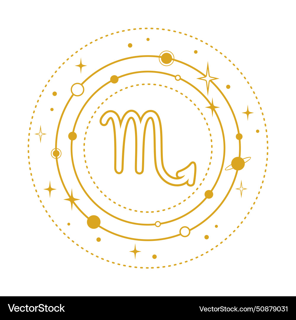 Golden scorpio sign stylized with planets Vector Image