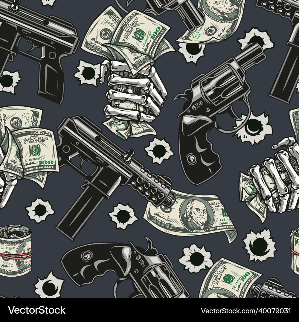 Guns and money vintage seamless pattern Royalty Free Vector