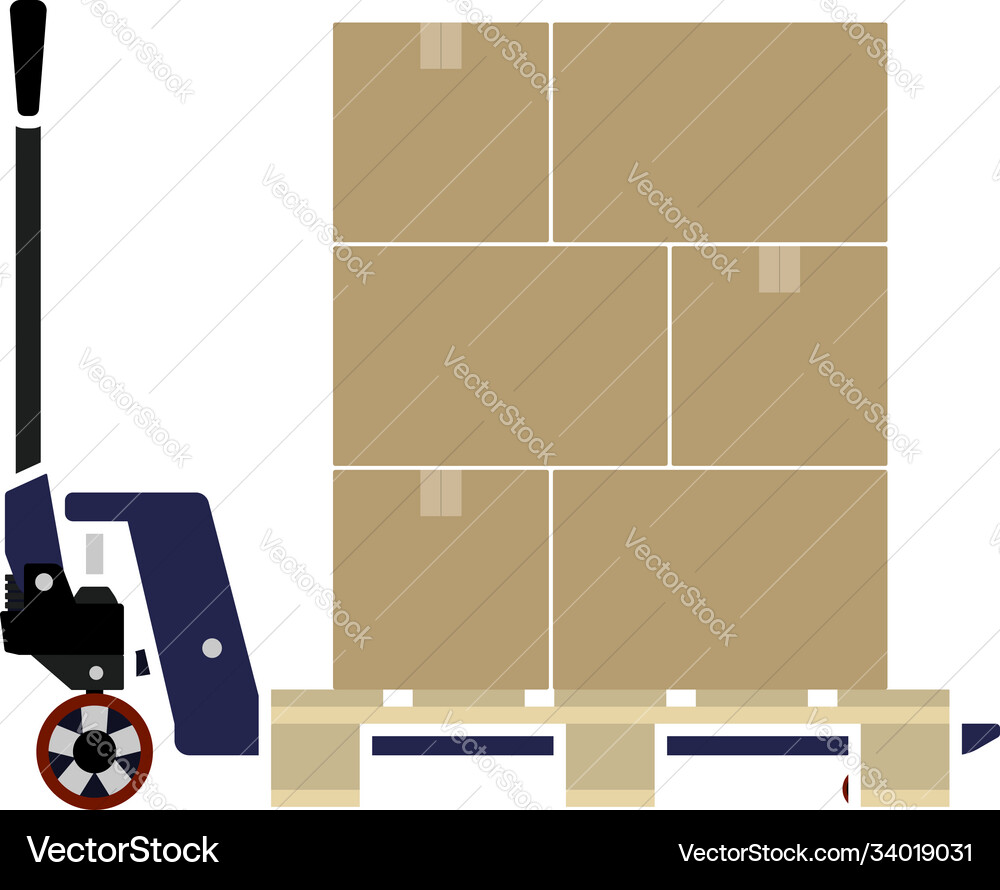 Hand hydraulic pallet truc with boxes icon Vector Image
