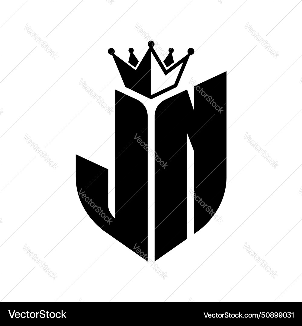 Jn letter monogram with shield shape crown Vector Image