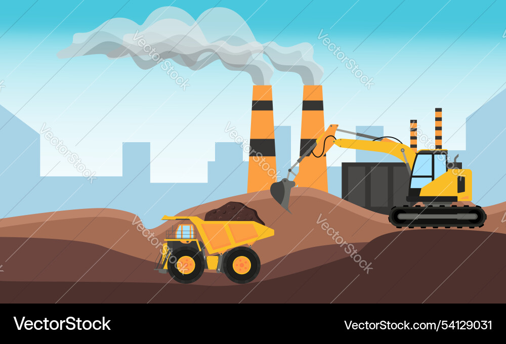 Mining industry scene with heavy vehicles flat Vector Image