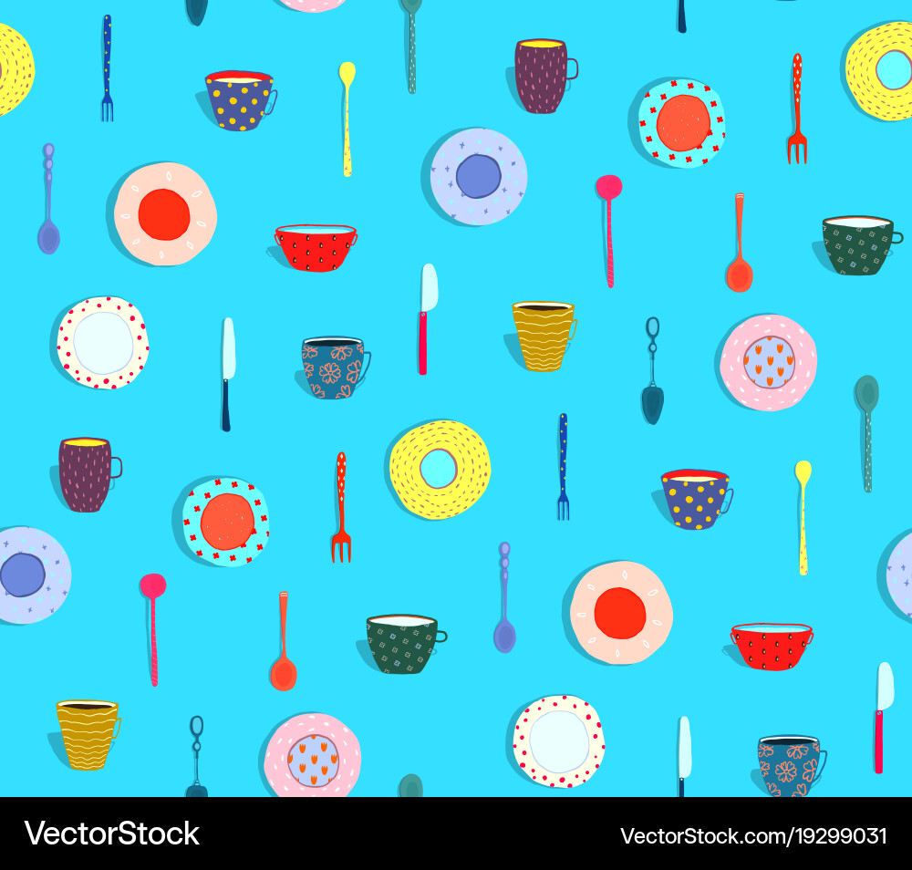 Pattern silverware and dishes plates background Vector Image