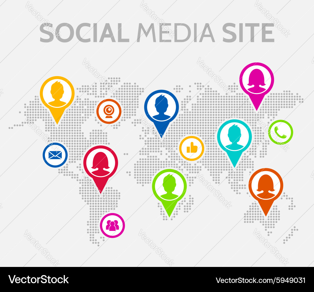 Social media icons with world map Royalty Free Vector Image