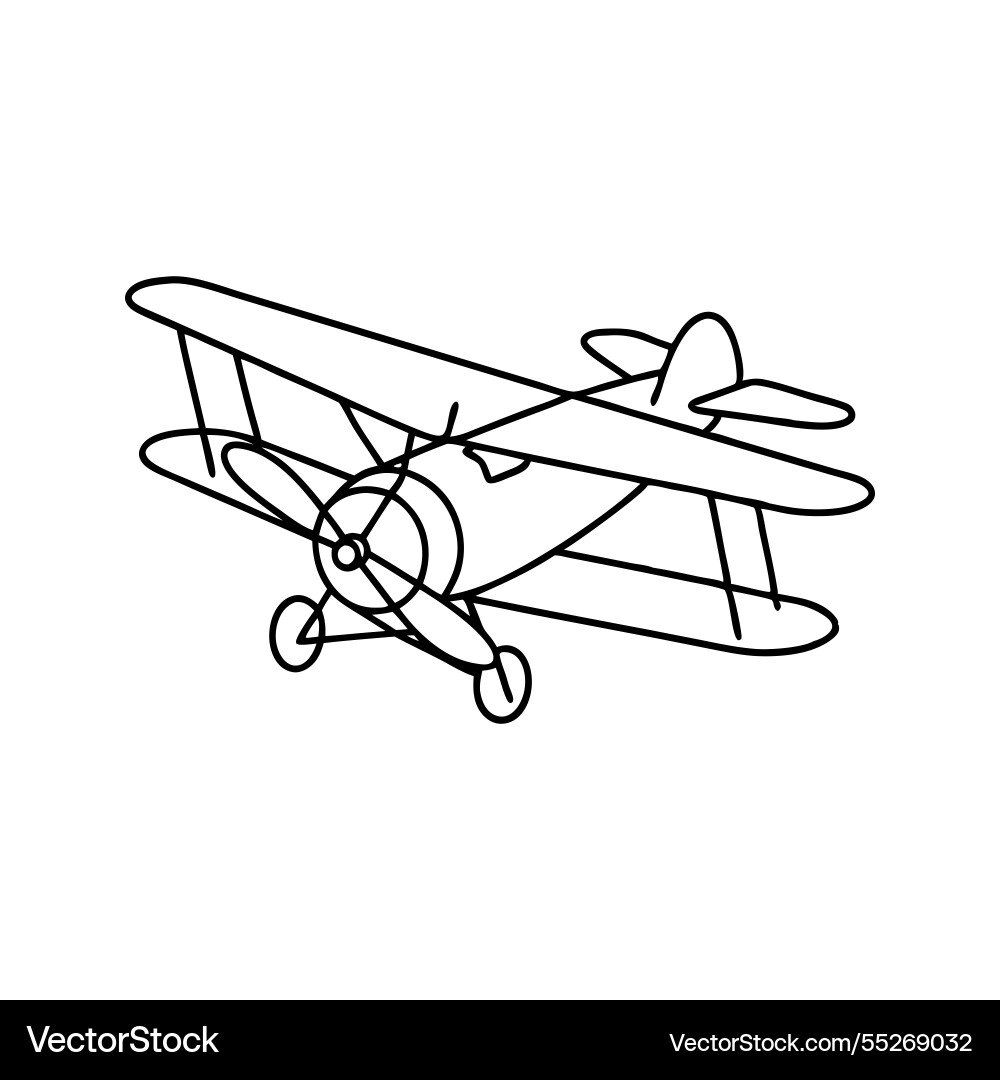 Biplane air transport line art flat on white Vector Image