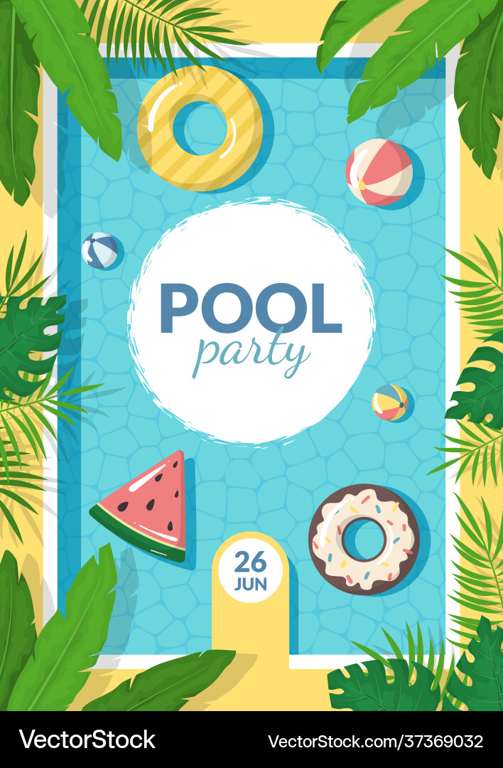 Cartoon color summer pool party concept template Vector Image