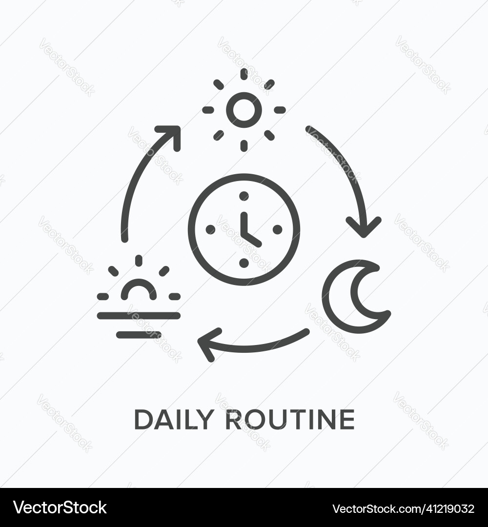 Daily routine flat line icon outline Royalty Free Vector