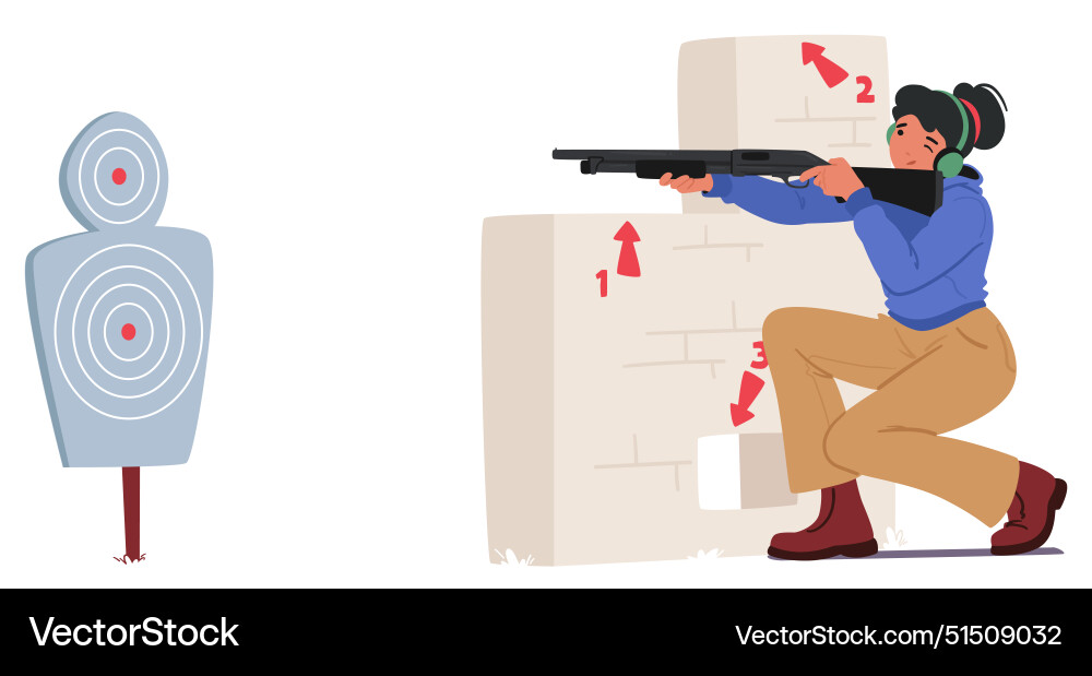 Female shooter in a kneeling position aiming Vector Image