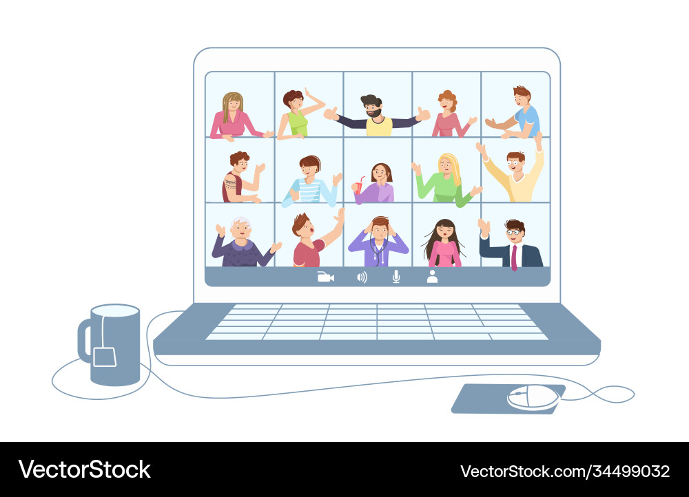 Laptop with online meeting Royalty Free Vector Image