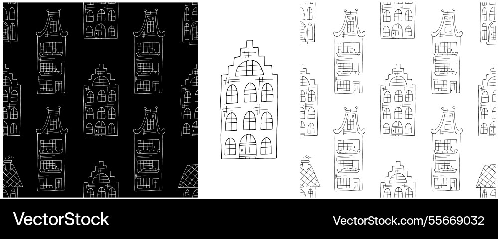 Monochrome houses set city seamless patterns Vector Image