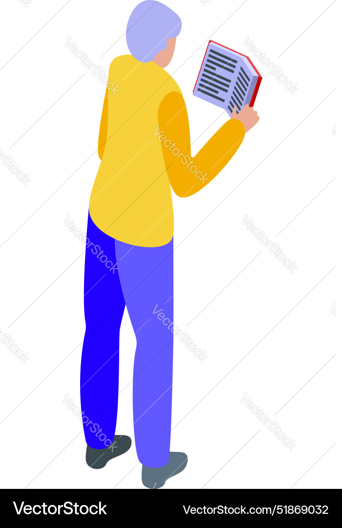 Senior man reading a book standing up back view Vector Image