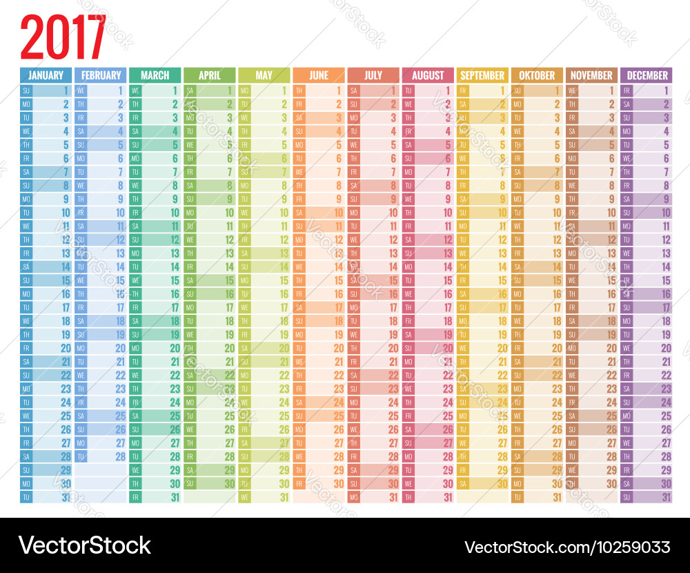 Calendar simple flat design 2017 Royalty Free Vector Image
