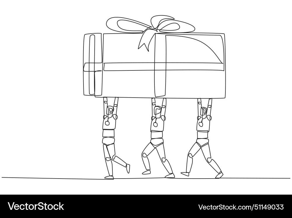 Continuous one line drawing group of robots work Vector Image