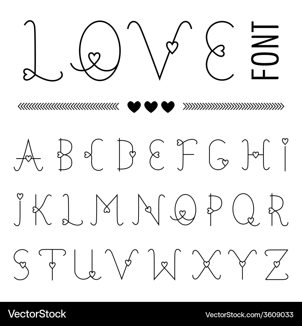 Hand drawn love font - valentines set with hearts Vector Image