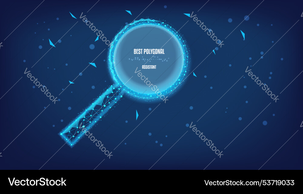 Polygonal magnifier on dark blue sky Royalty Free Vector