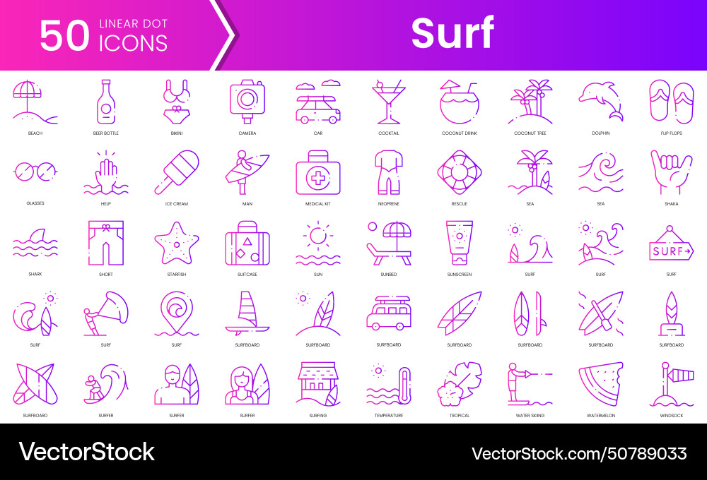 Set of surf icons gradient style icon bundle Vector Image