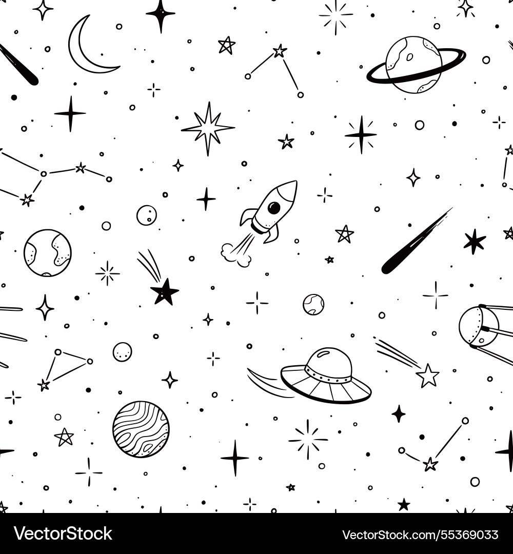 Space star seamless pattern hand drawn Royalty Free Vector