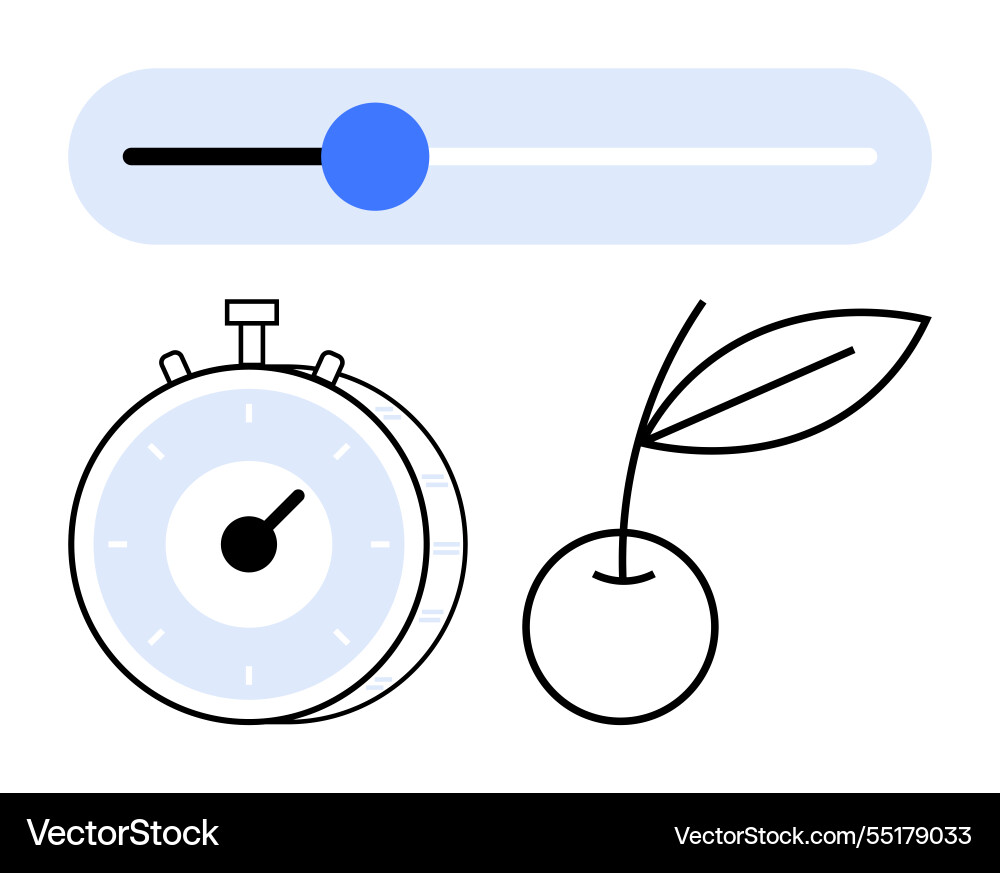 Timer progress slider and cherry with leaves Vector Image