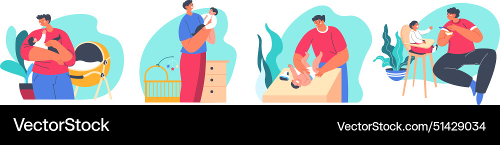 A father caring for newborn baby Royalty Free Vector Image