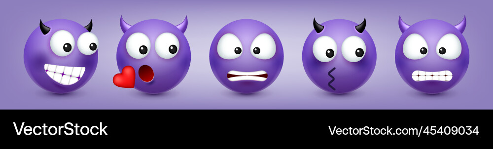 Cartoon emoji emoticons collection violet face Vector Image