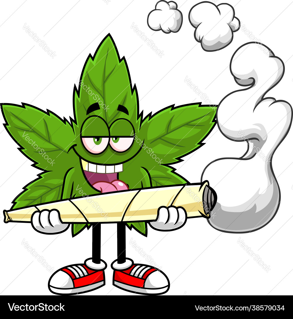 Cartoon Marijuana Leaf Character with Joint Vector Image