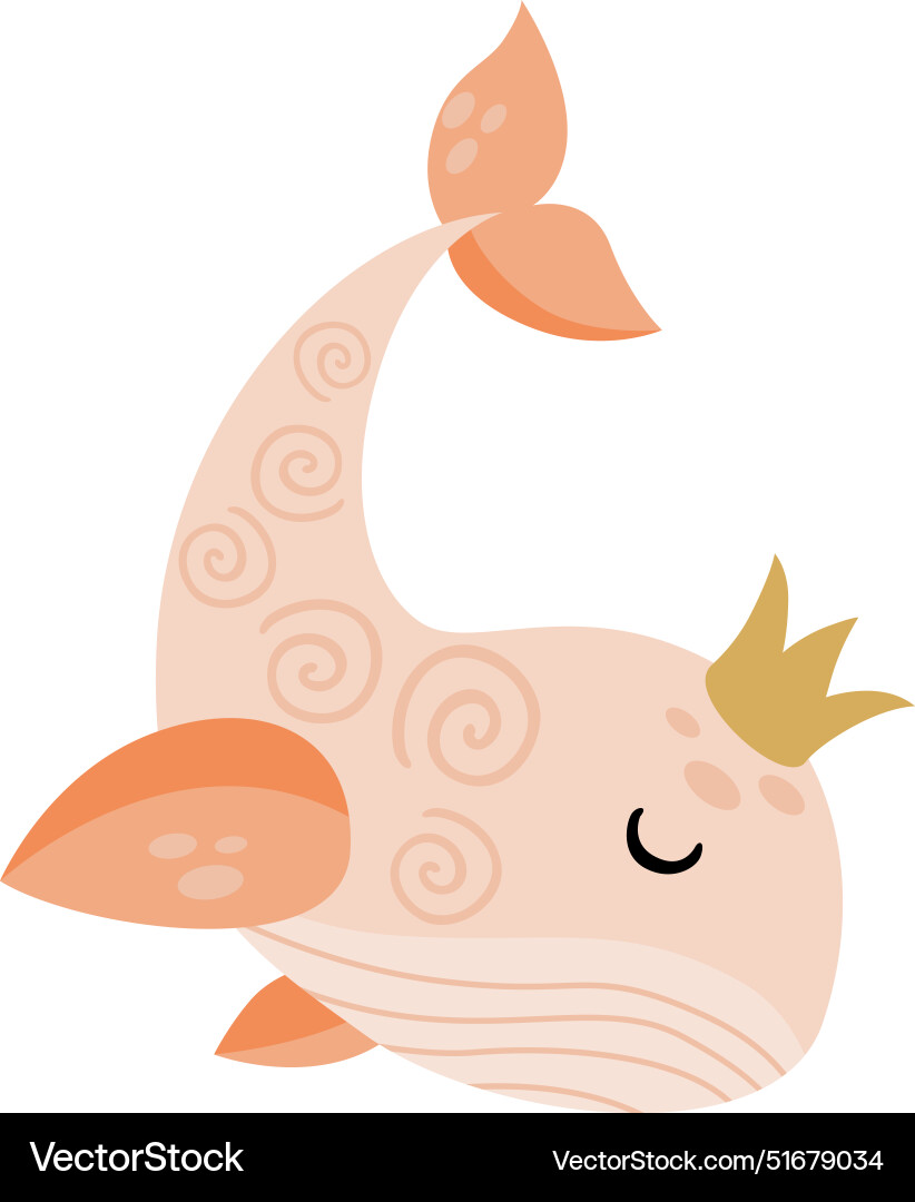 Cute whale princess with crown Royalty Free Vector Image