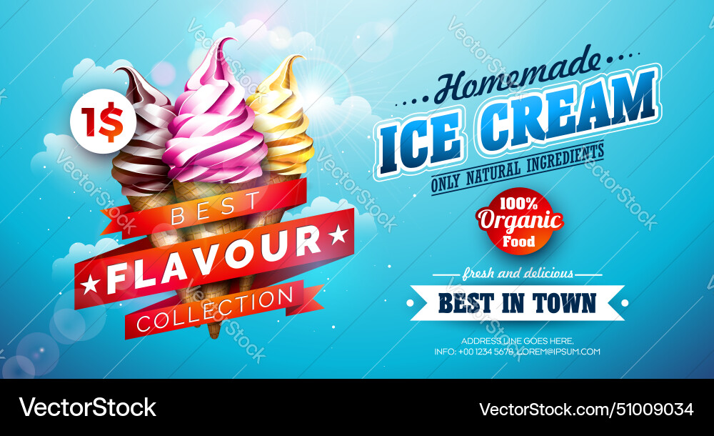 Delicious ice cream flyer design with classic Vector Image