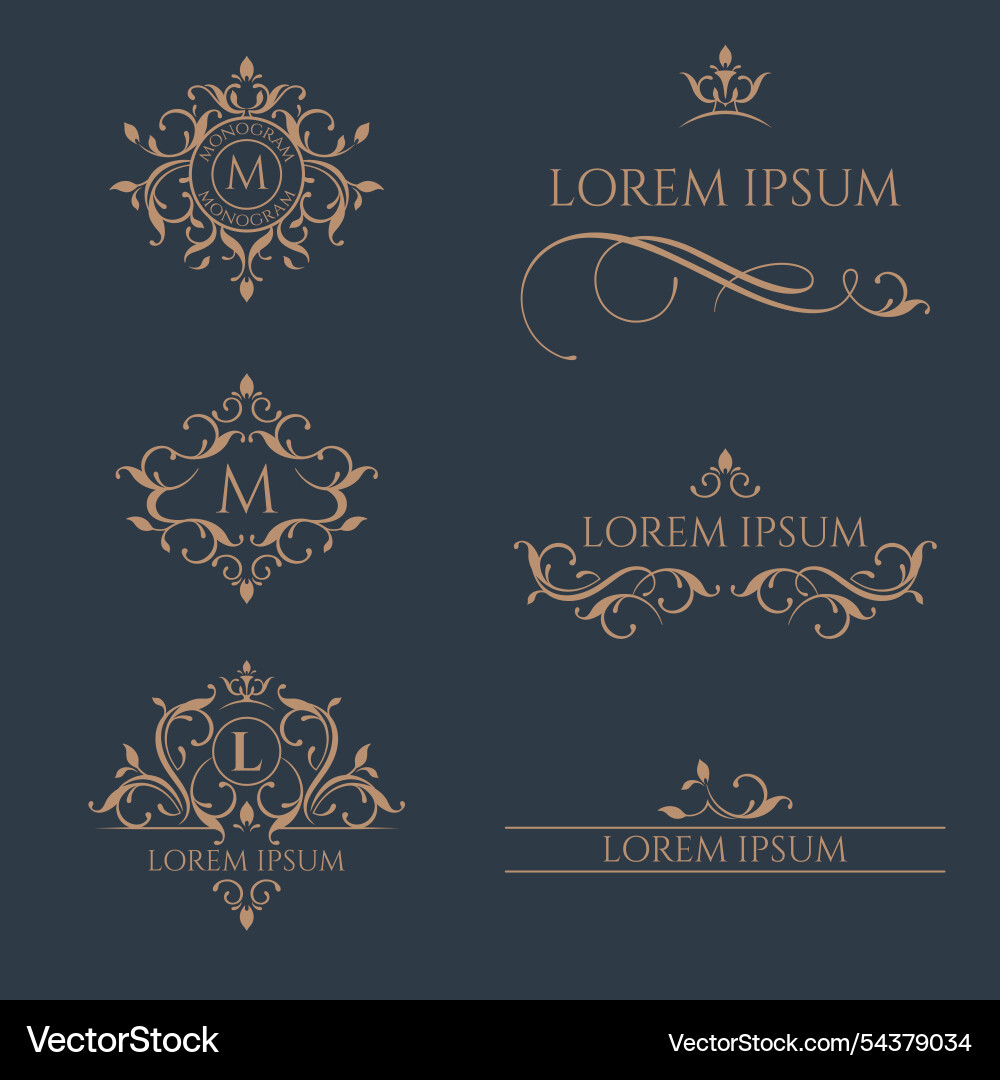 Floral monograms and borders Royalty Free Vector Image