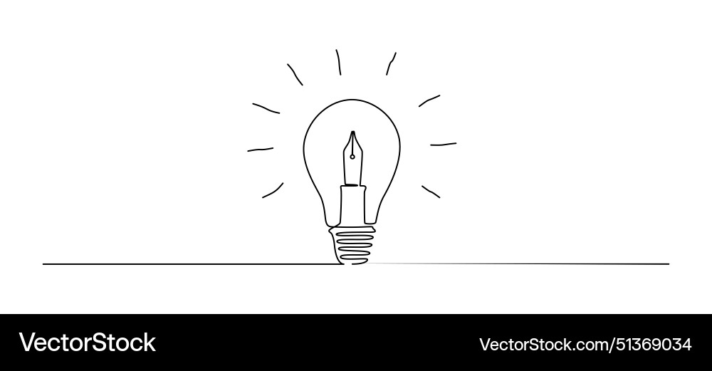 Light bulb and pen in one continuous line drawing Vector Image