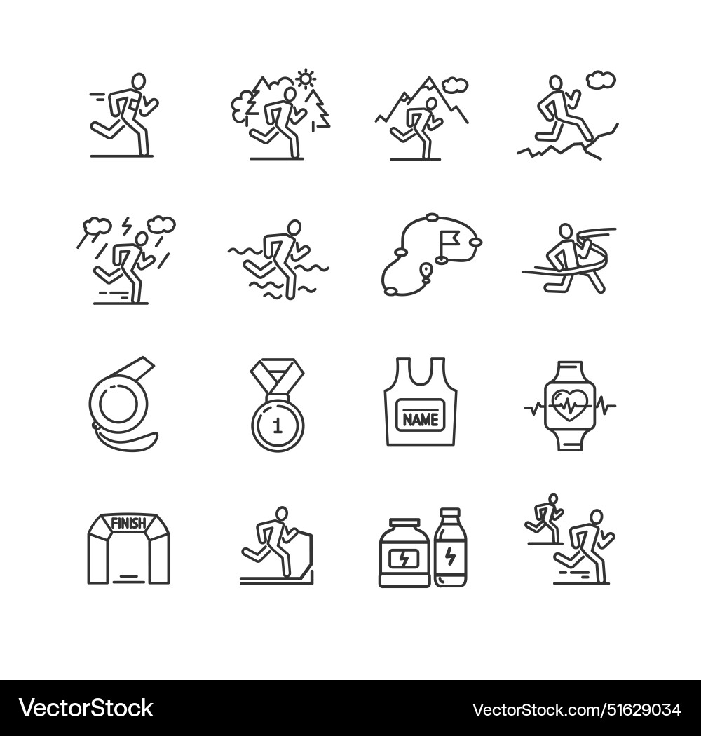 Marathon sign black thin line icon set Royalty Free Vector
