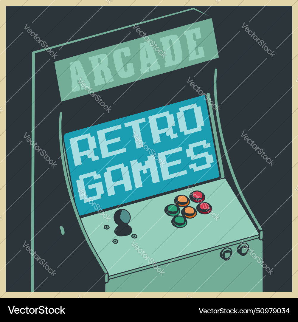Retro arcade games cabinet cartoon Royalty Free Vector Image