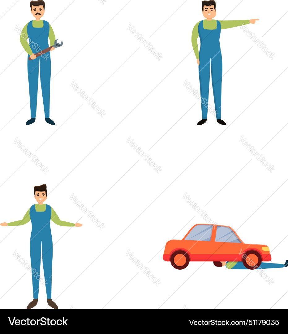 Auto service icons set cartoon car Royalty Free Vector Image