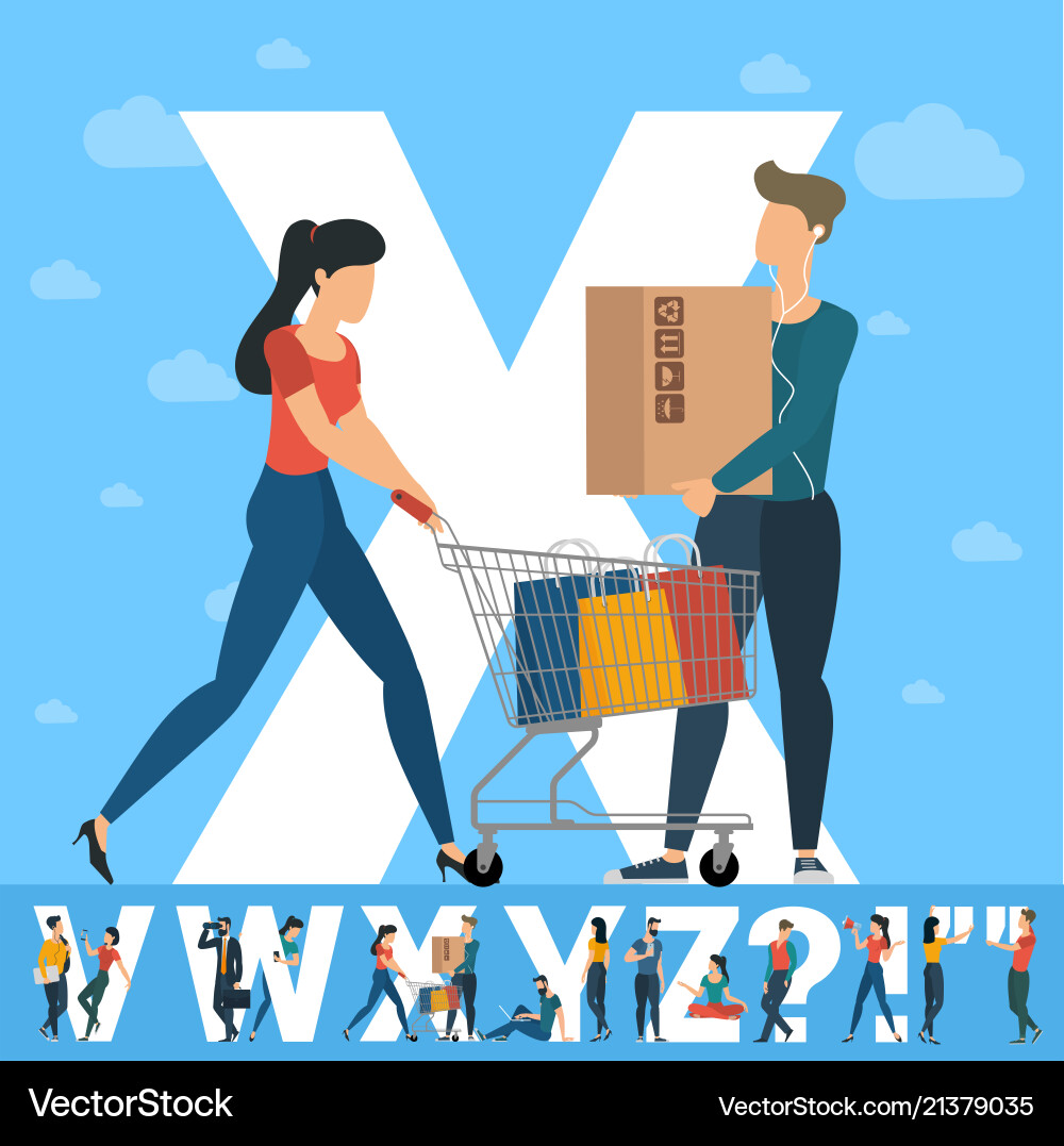 Big x letter white with young people Royalty Free Vector