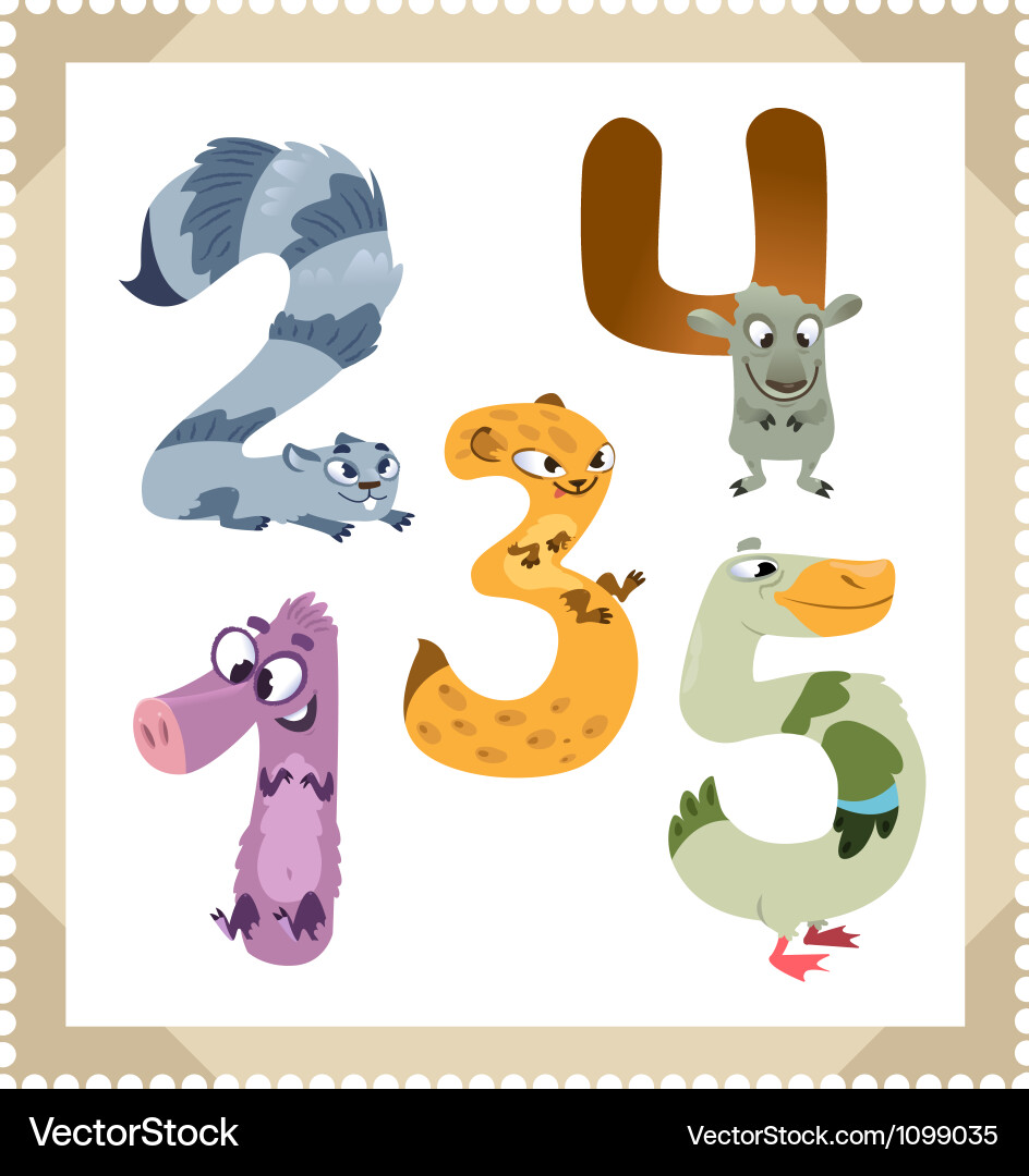 Cartoon animals numbers set with white background Vector Image