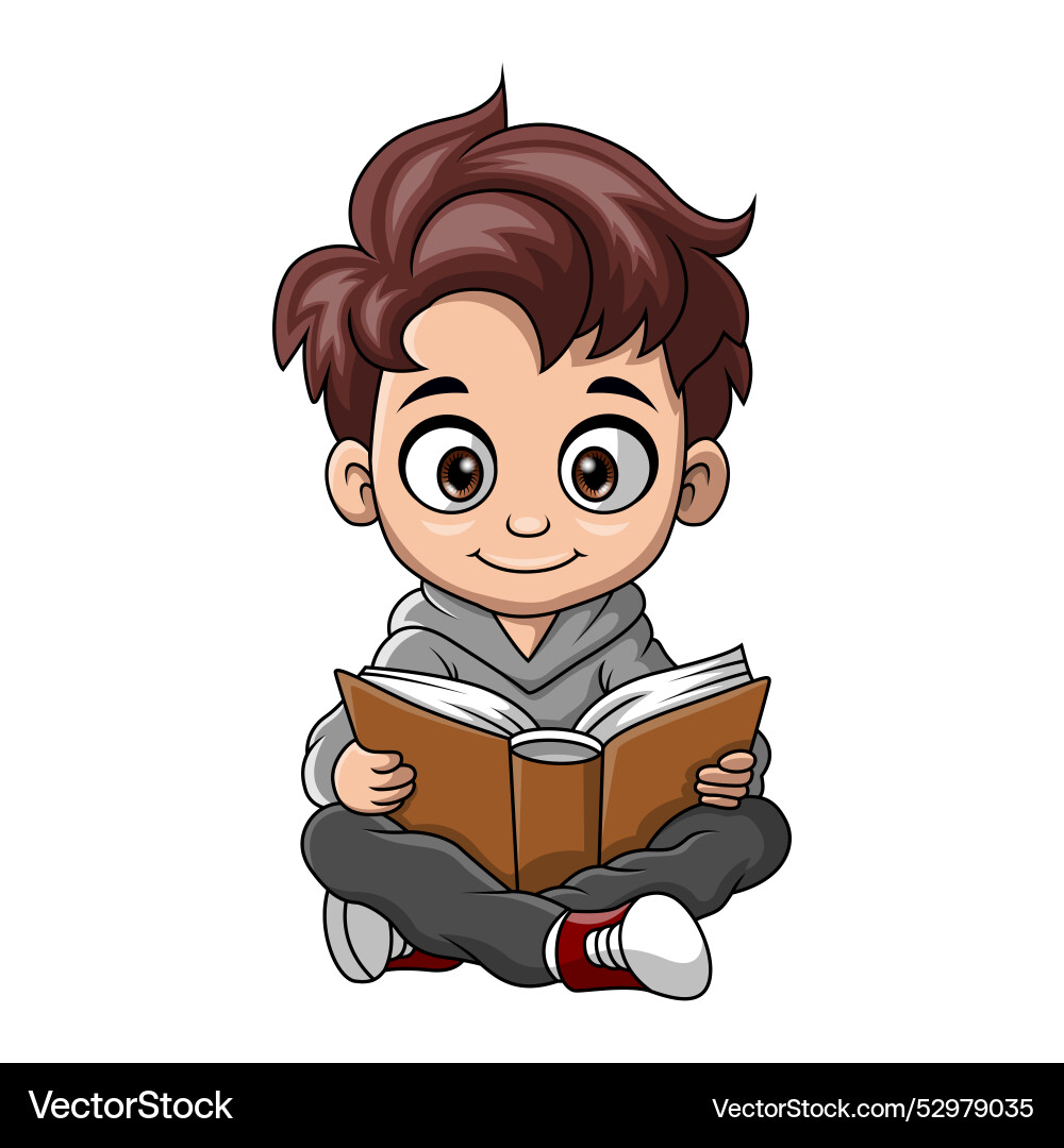 Cute little boy cartoon studying Royalty Free Vector Image