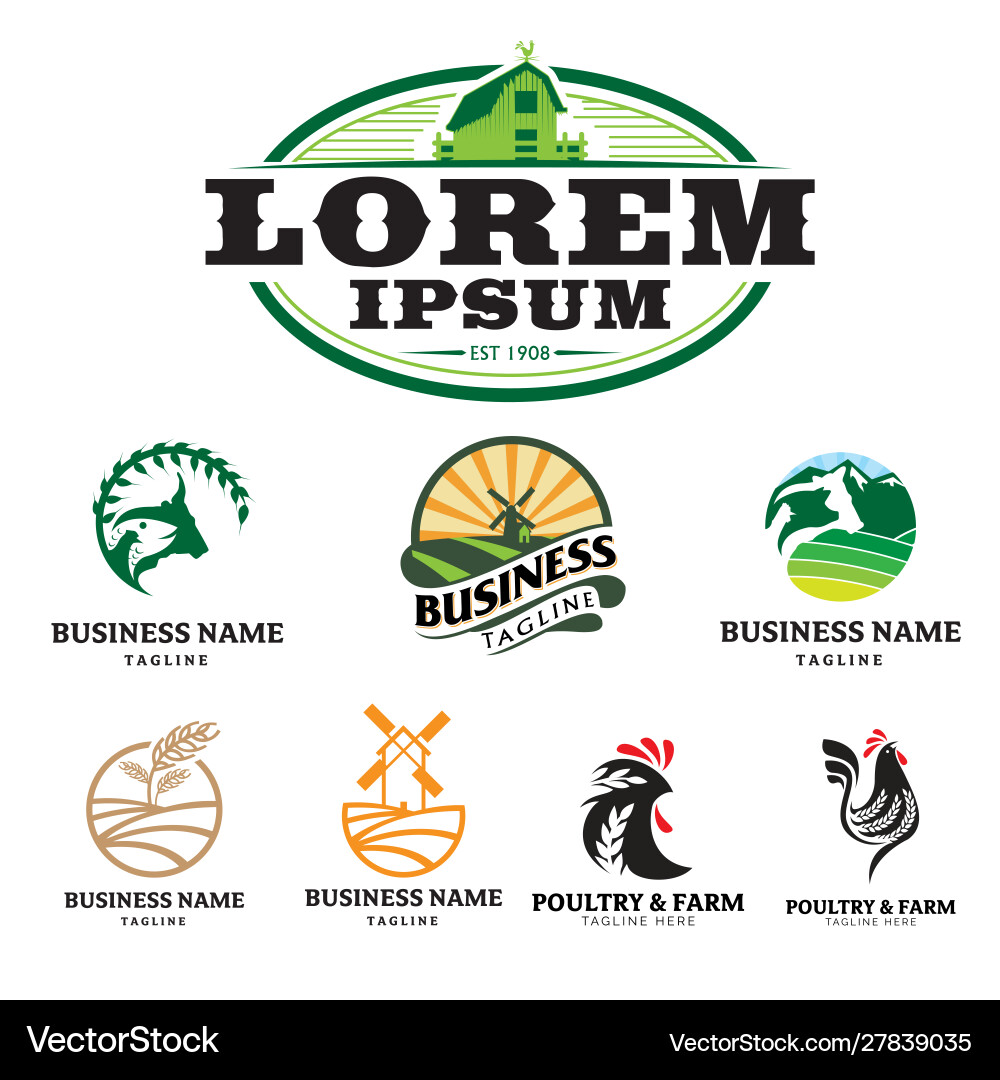 Farm and poultry theme logo set Royalty Free Vector Image