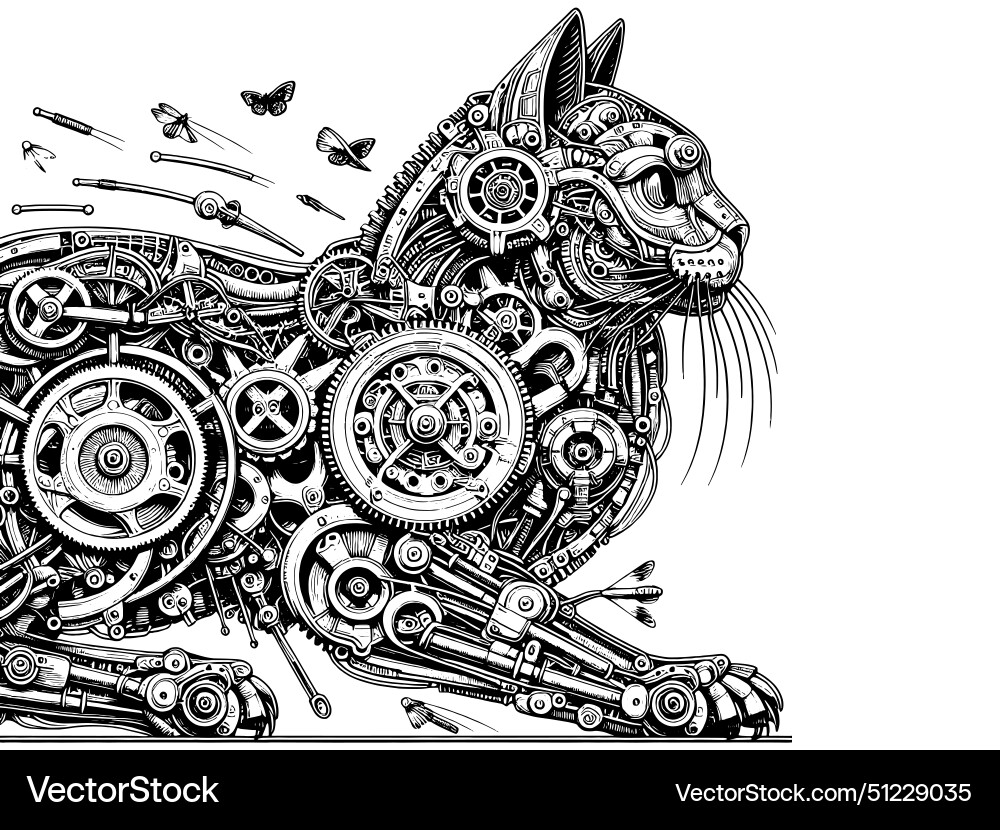 Mechanical robot cat sketch board imitation Vector Image
