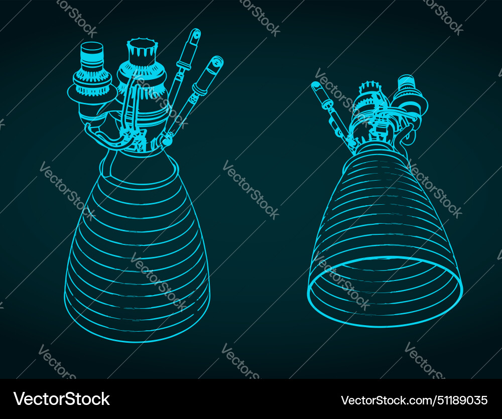 Rocket engine drawings Royalty Free Vector Image
