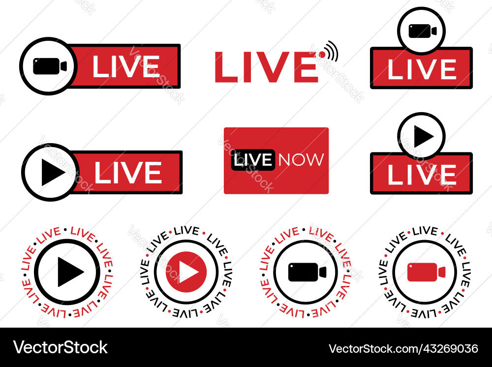 Collection of live streaming symbol Royalty Free Vector